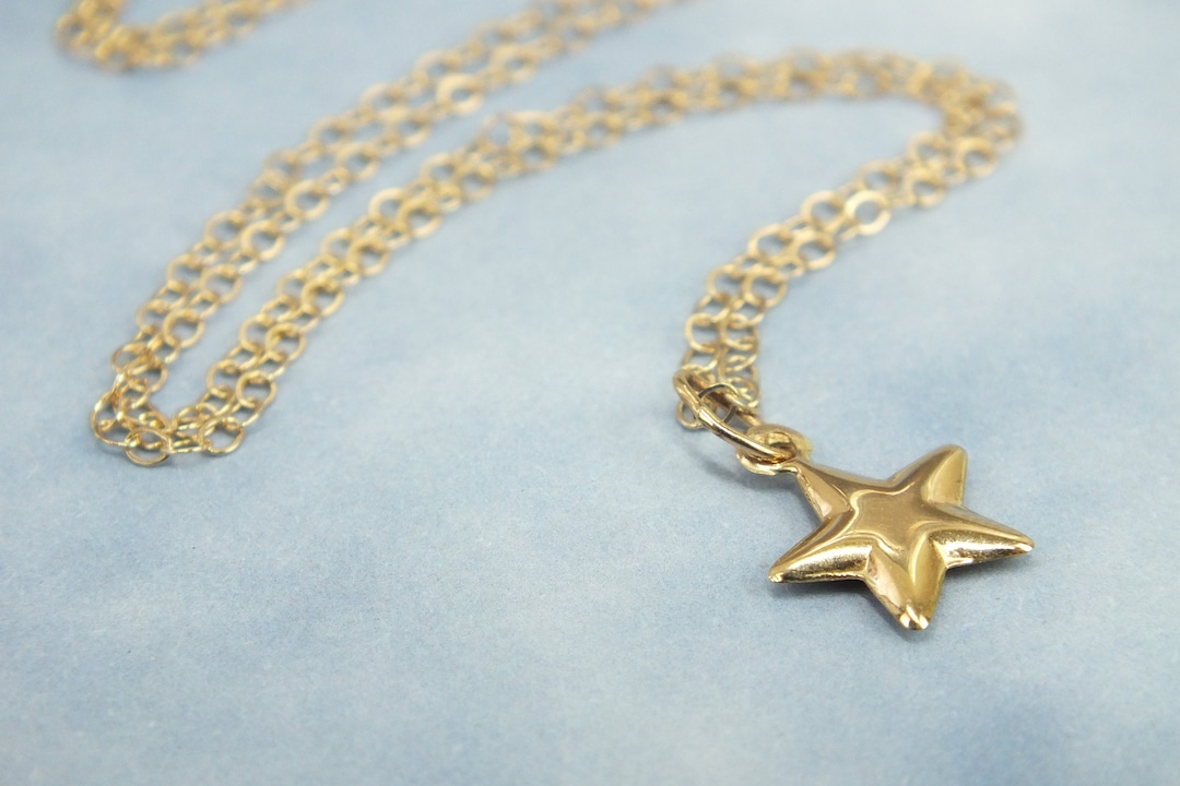 Gold Puffed Star Necklace, 14k Solid Gold Star Charm Necklace ...