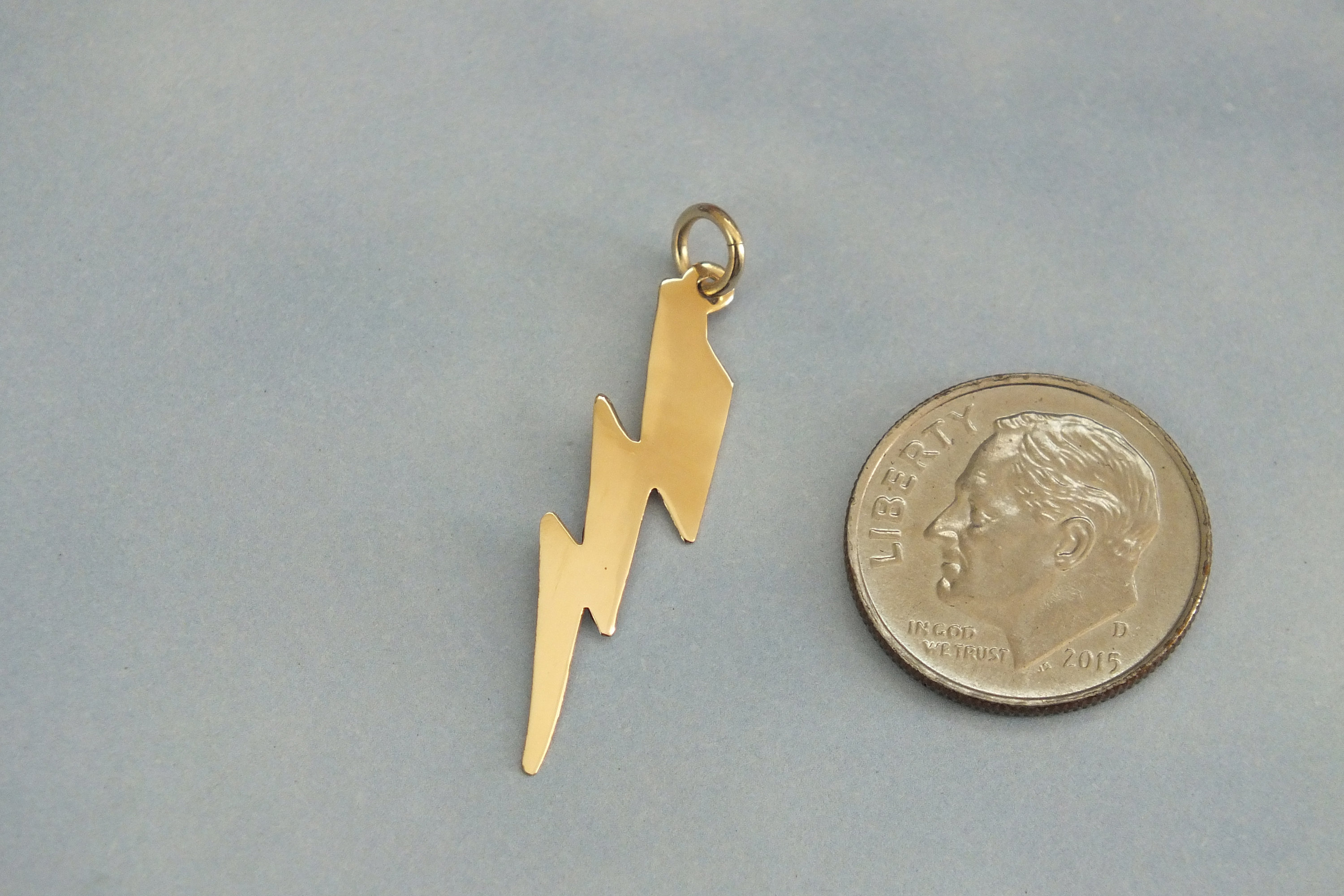 Lightning Bolt Charm, 14k Solid Gold Lightning Bolt Pendant, Gold ...