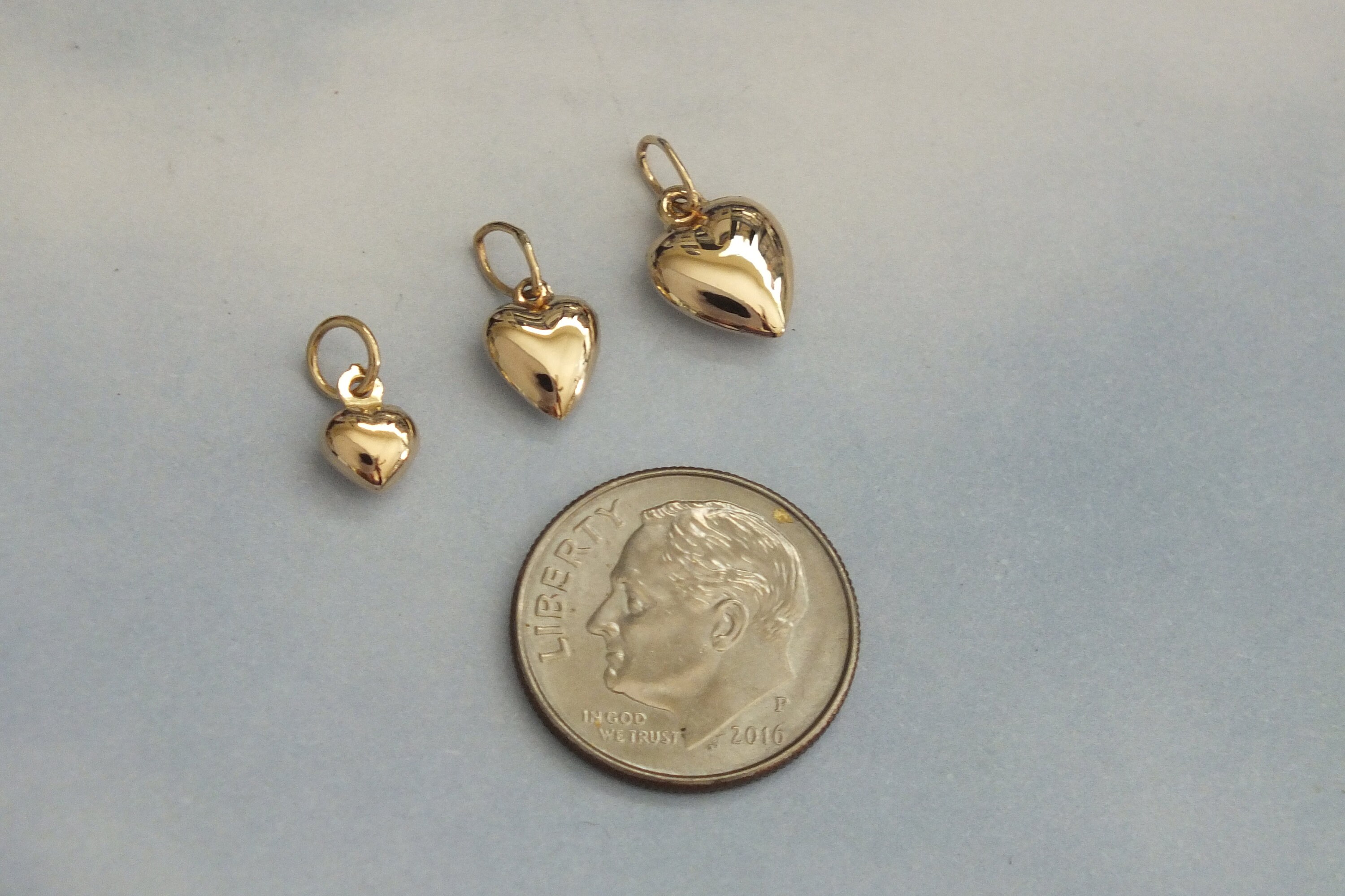 Solid Gold Heart Charm, 14k Solid Gold Heart Pendant, Puffy Heart Charm ...