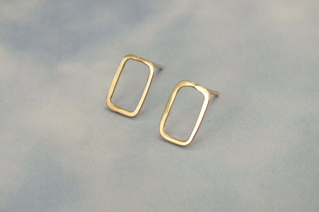 Rectangle Stud Earrings, 14k Solid Gold Rectangle Studs, Minimalist ...