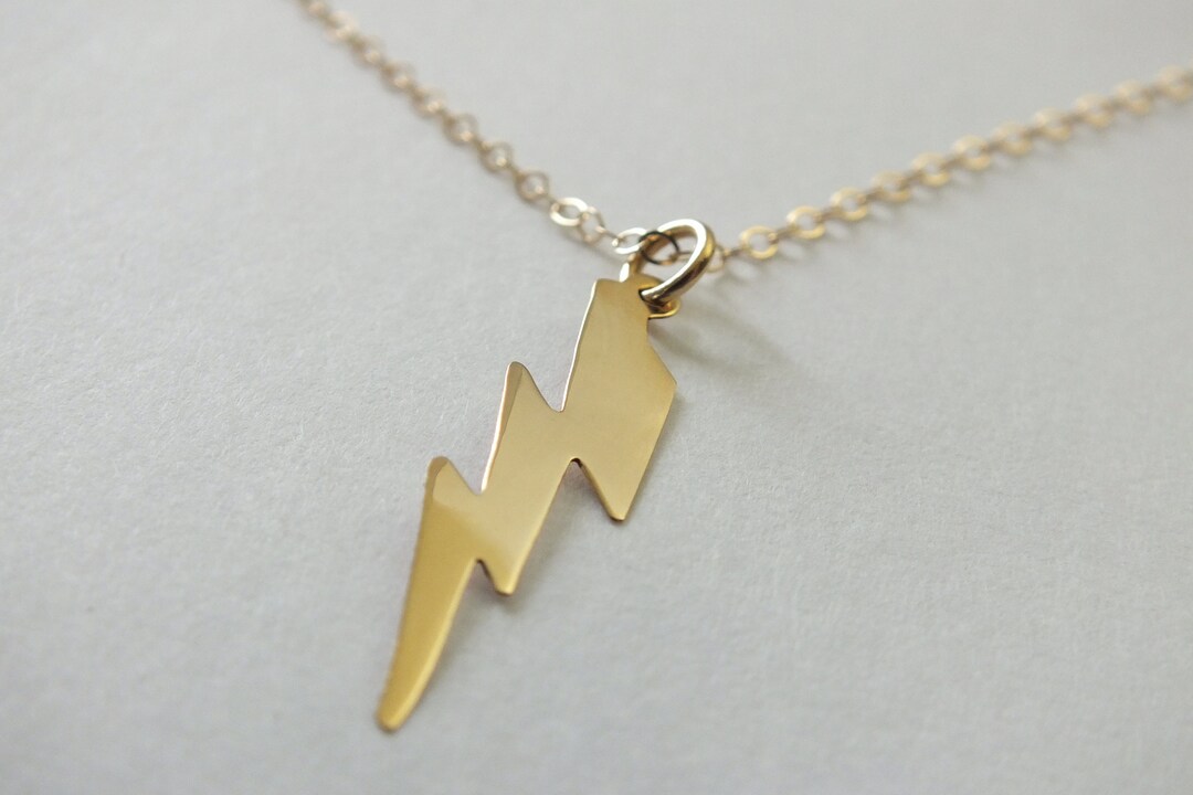 Lightning Bolt Necklace, 14k Solid Gold Lightning Bolt Charm Necklace ...