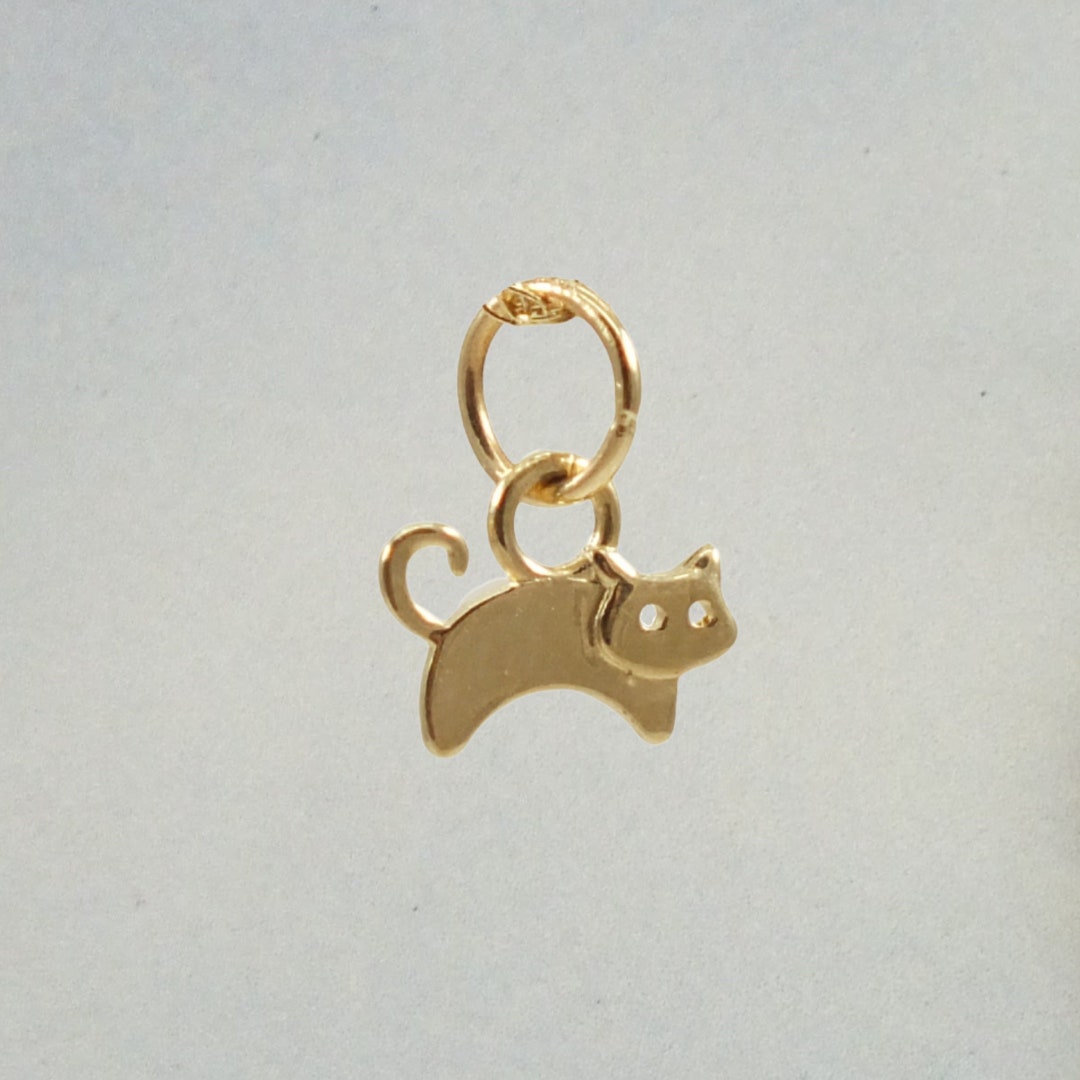 Tiny Cat Charm, 14k Solid Gold Cat Charm, Gold Cat Charm, Solid Gold ...