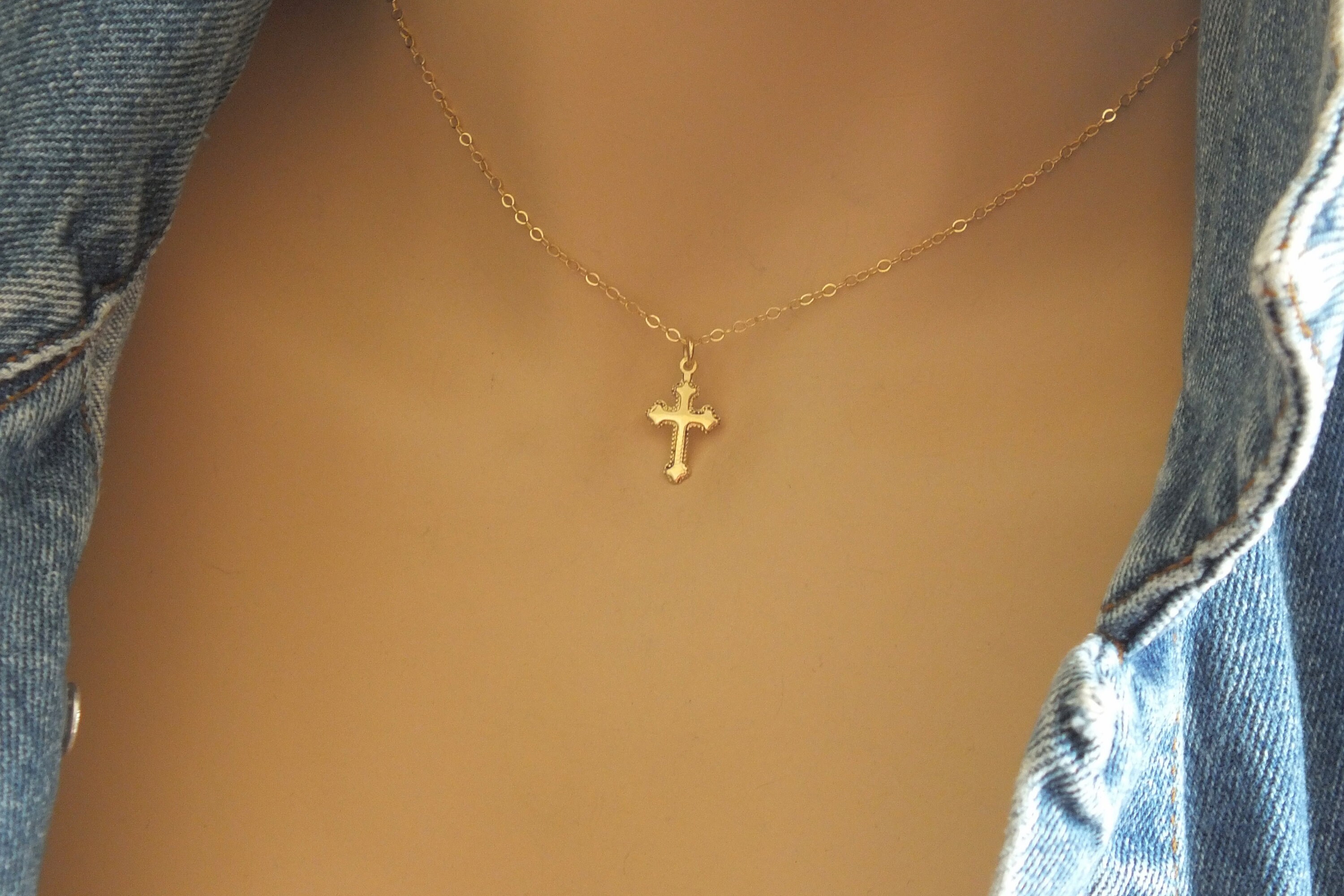 Gold Cross Necklace, Aramaic Unique Cross Necklace, 14k Solid Gold ...