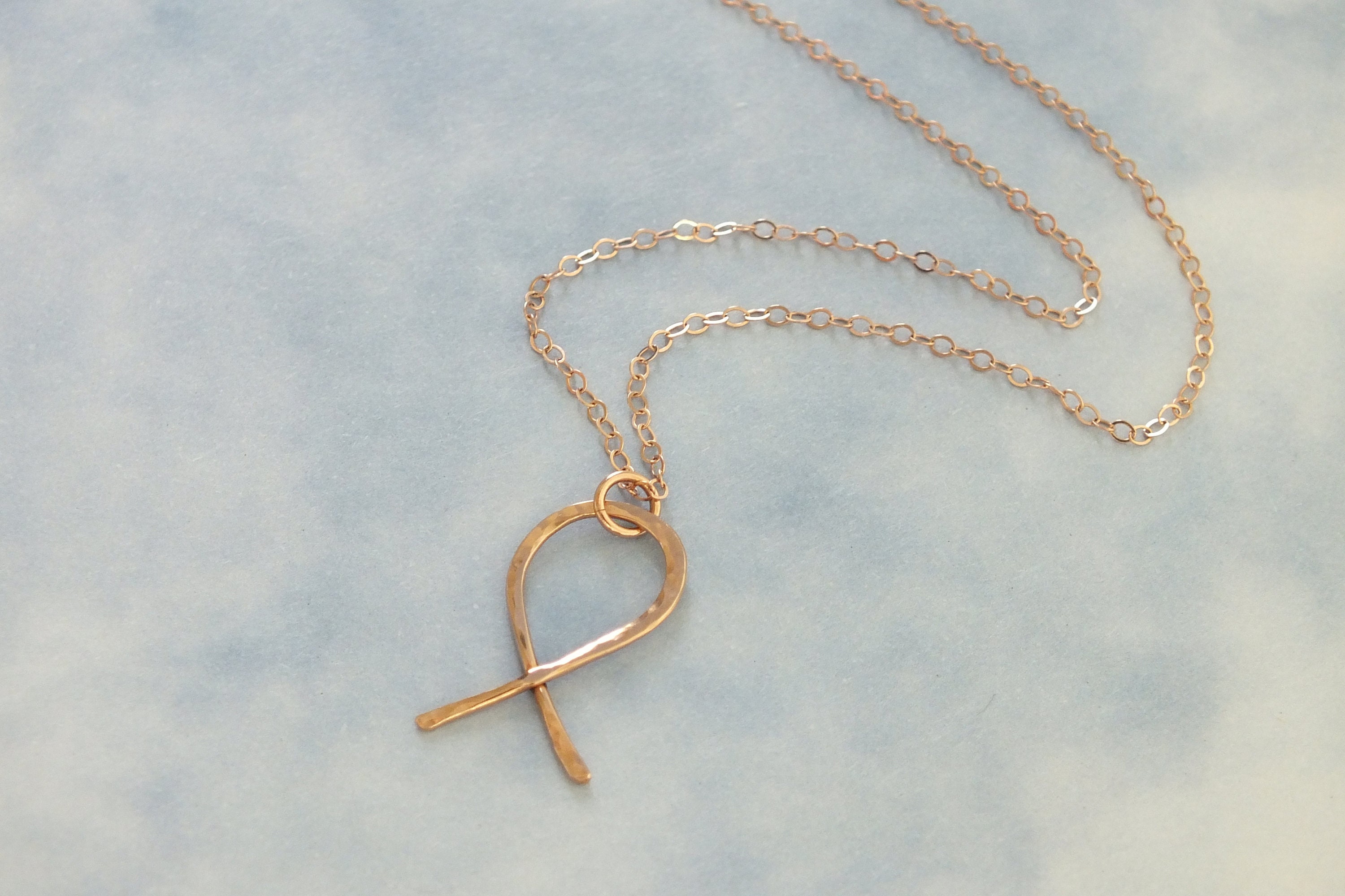 Rose Gold Breast Cancer Necklace, 14k Solid Rose Gold Cancer Ribbon ...