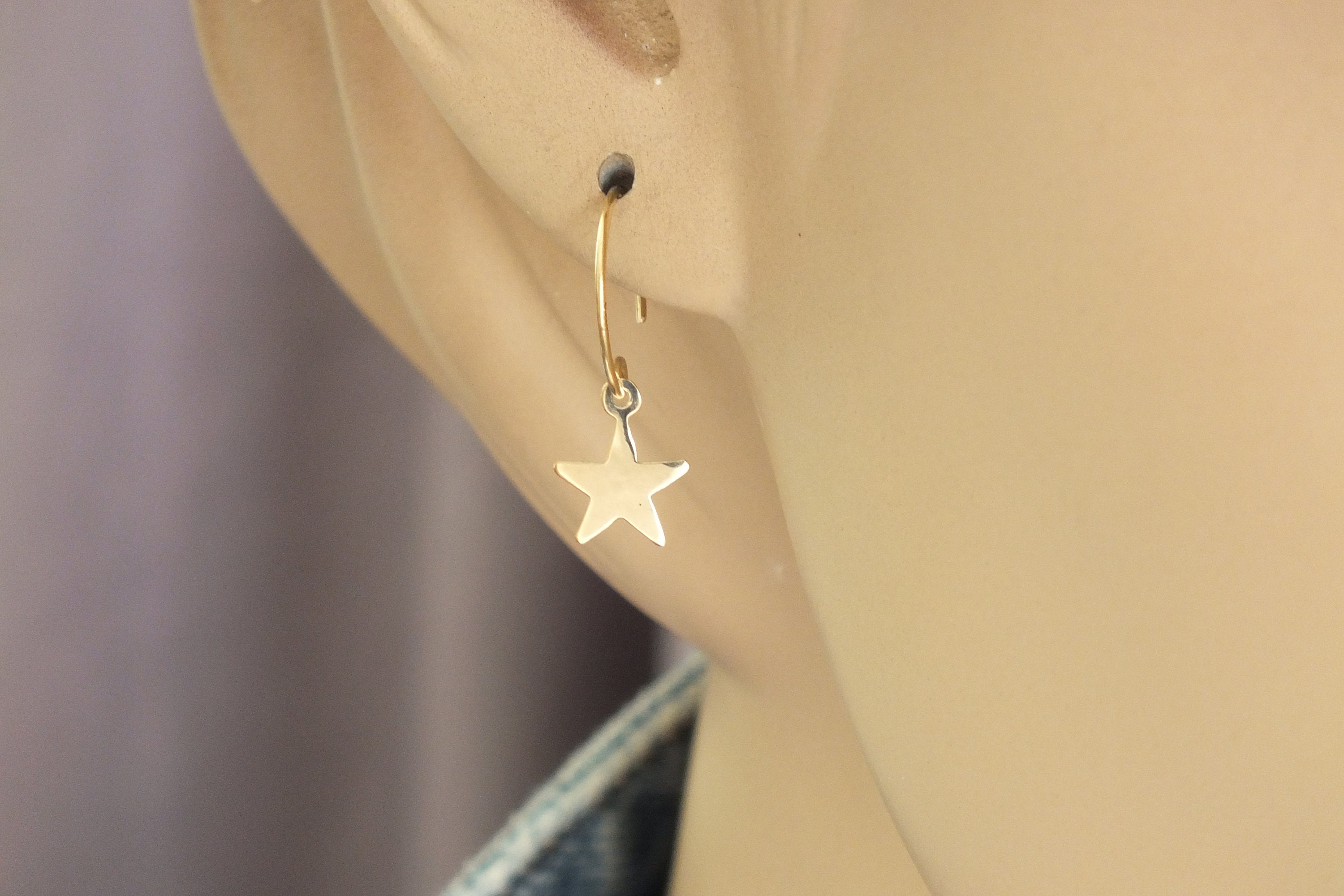 Star Hoop Earrings, 14k Solid Gold Star Hoop Earrings, Gold Hoops, 14k ...