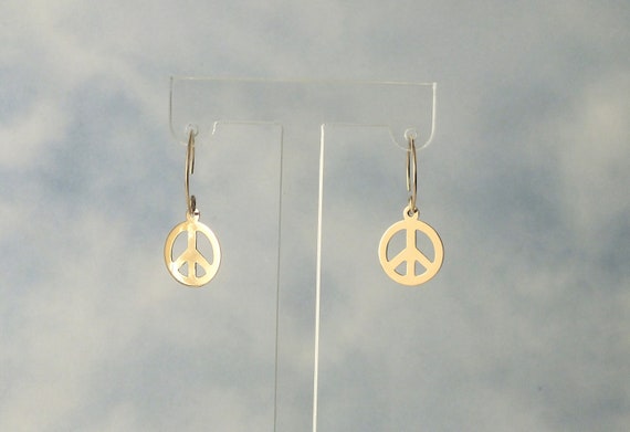 Peace Sign Hoop Earrings 14k Solid Gold Peace Sign Hoop Earrings Bold Gold Hoops 14k Peace Dangly Earring Dainty Gold Peace Hoops Etsy