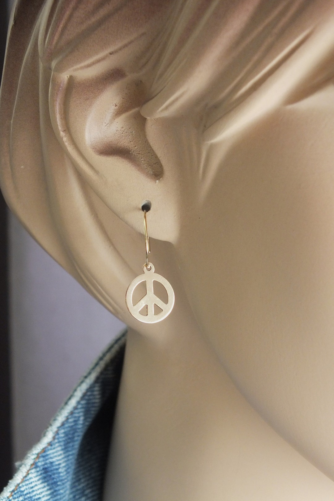 Peace Sign Hoop Earrings, 14k Solid Gold Peace Sign, Hoop Earrings ...