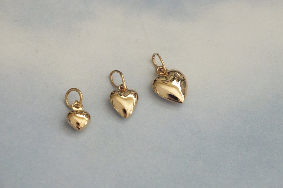 Solid Gold Heart Charm, 14k Solid Gold Heart Pendant, Puffy Heart Charm ...