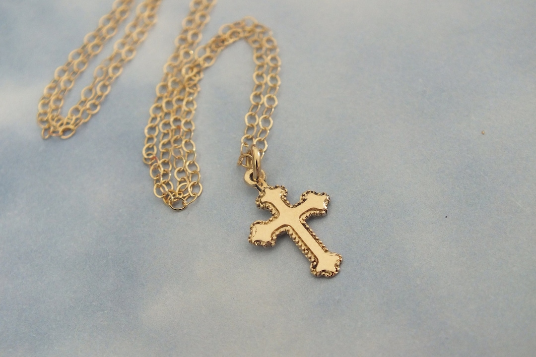 Gold Cross Necklace, Aramaic Unique Cross Necklace, 14k Solid Gold ...