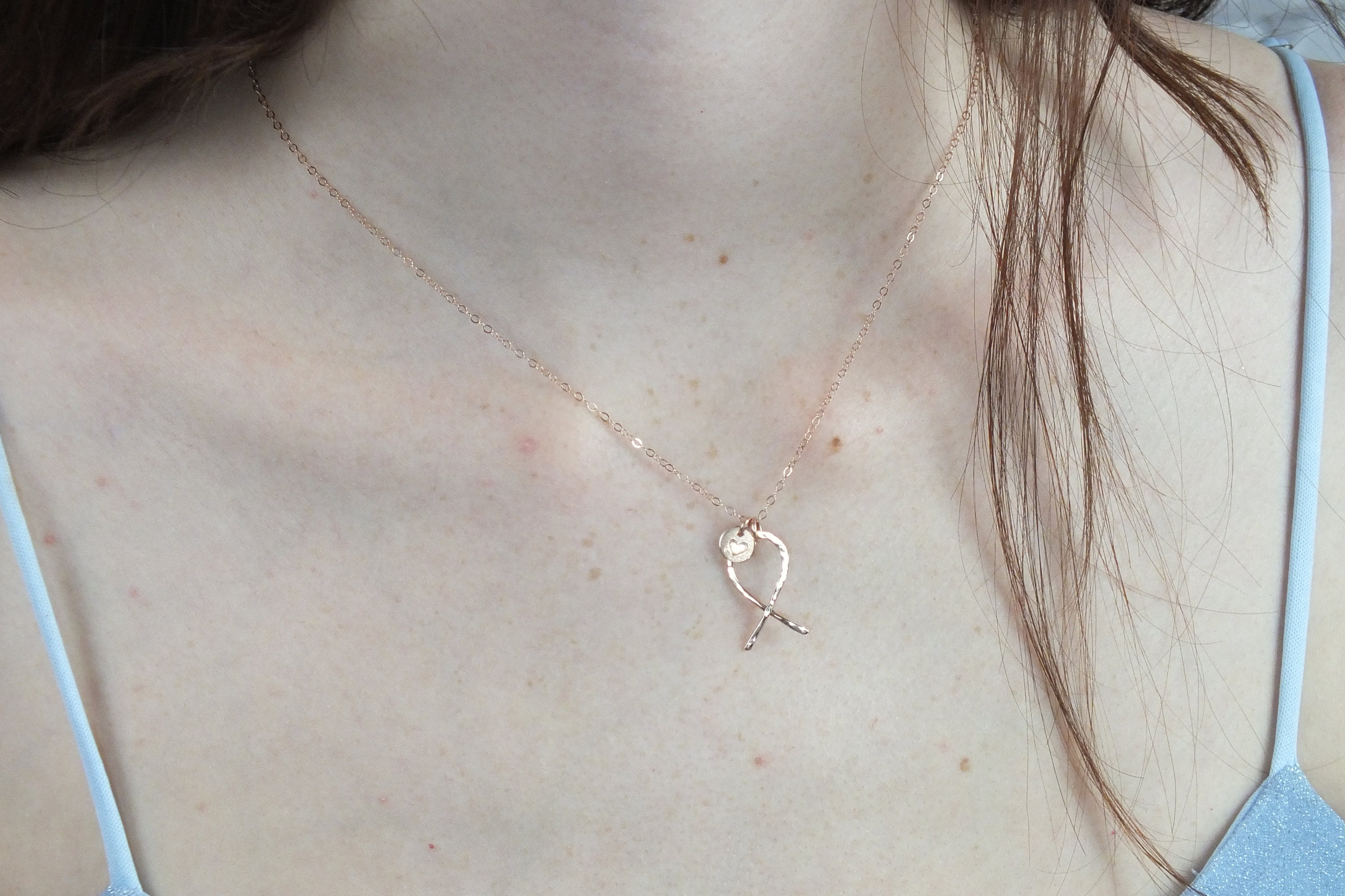 Rose Gold Breast Cancer Necklace, 14k Solid Rose Gold Cancer Ribbon ...