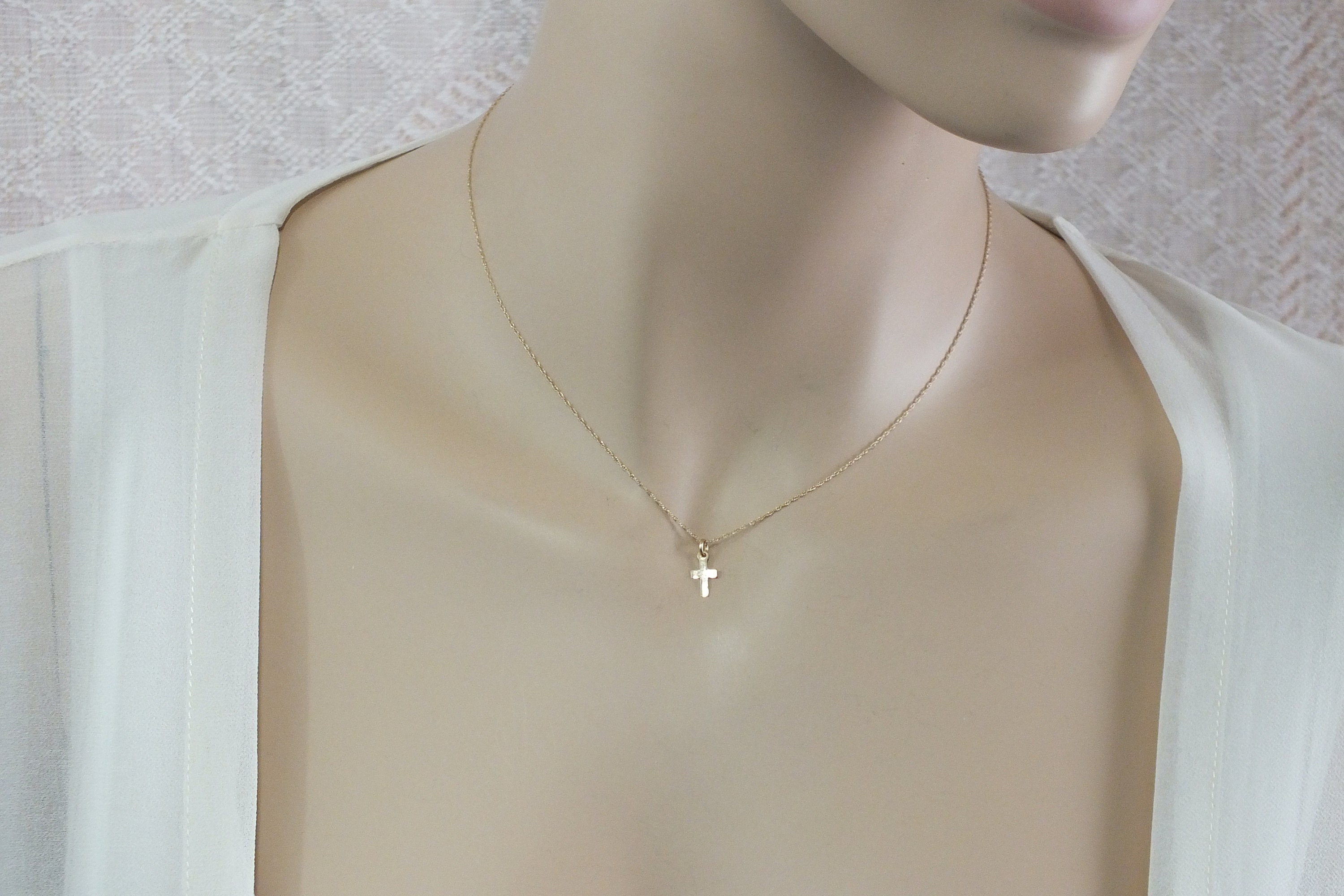 Dainty Gold Cross Charm, Tiny 14k Solid Gold Cross Pendant, Small Gold ...