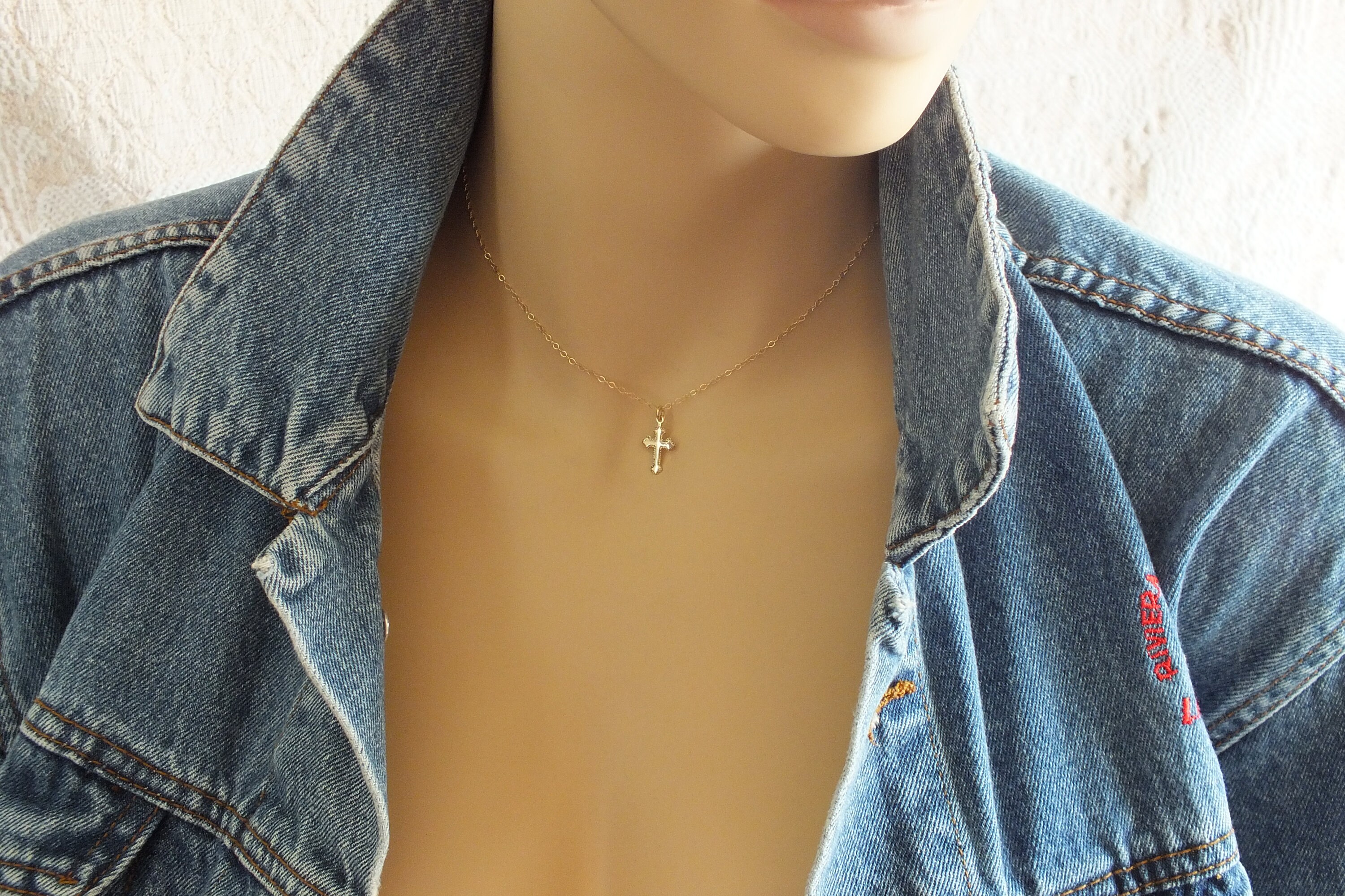 Gold Cross Necklace, Aramaic Unique Cross Necklace, 14k Solid Gold ...