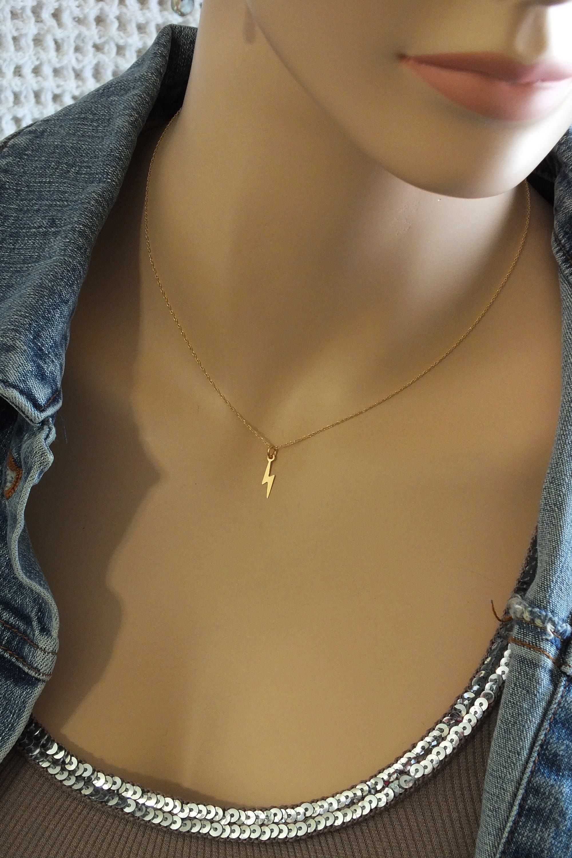 Small Lightning Bolt Necklace, 14k Solid Gold Lightning Bolt Charm ...