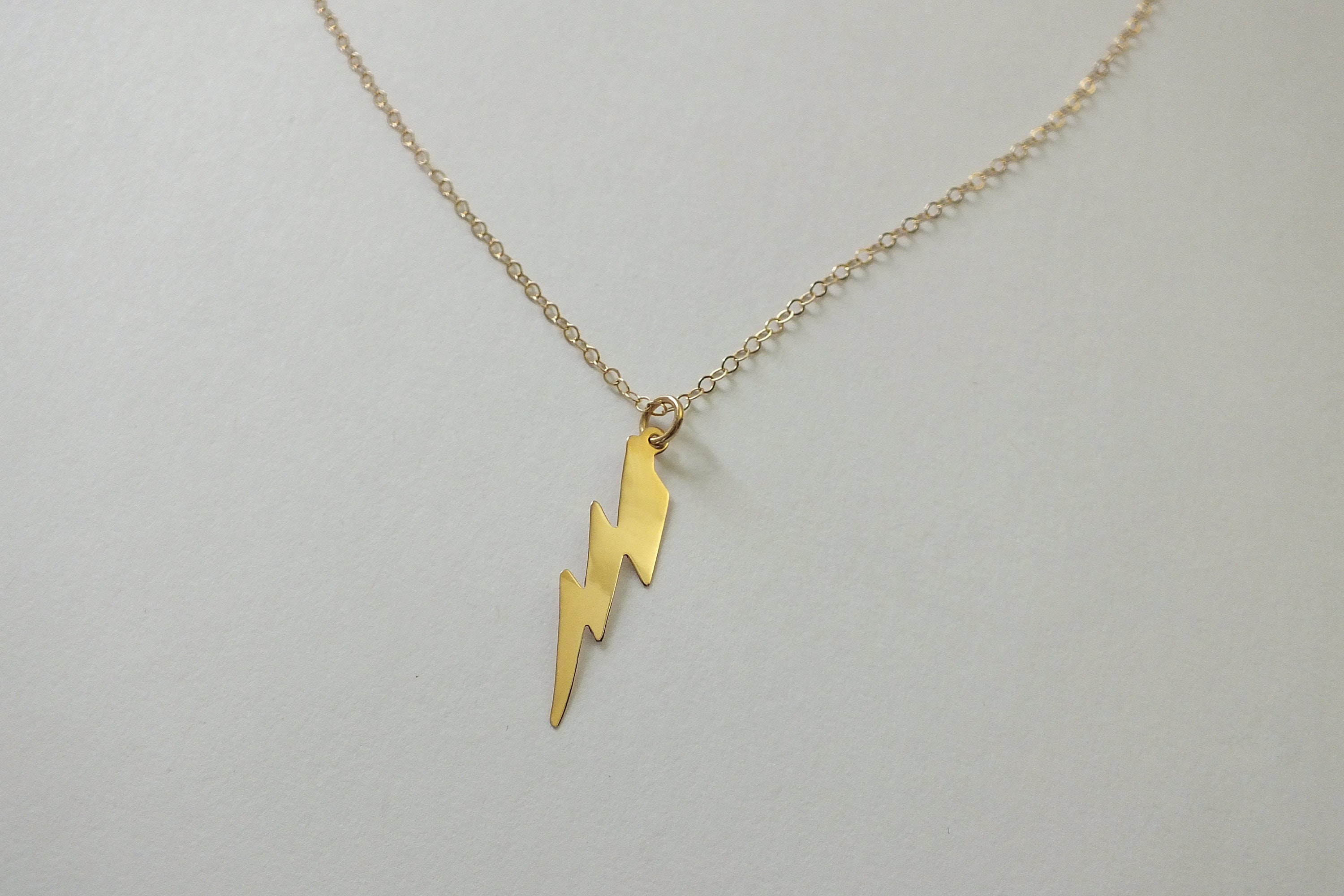 Lightning Bolt Necklace, 14k Solid Gold Lightning Bolt Charm Necklace ...