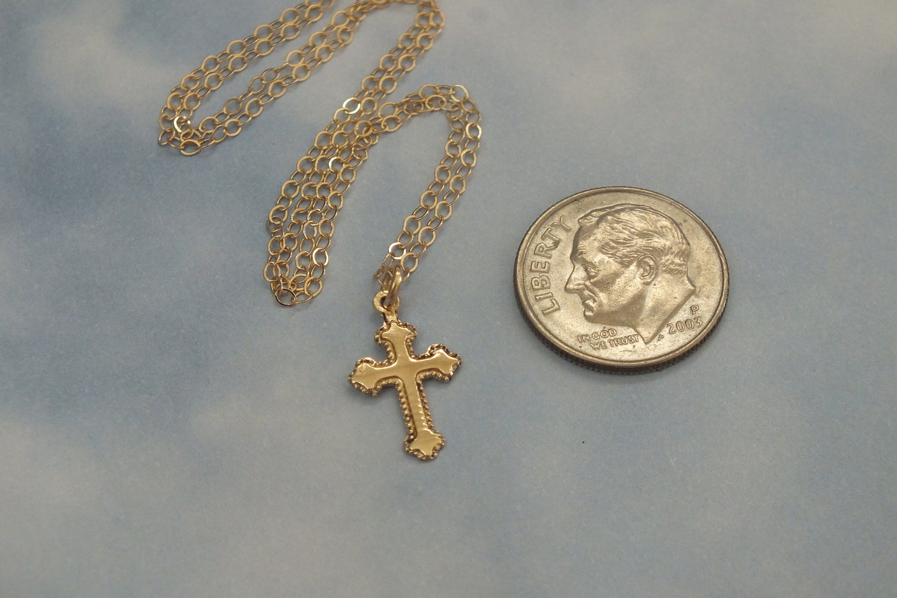 Gold Cross Necklace, Aramaic Unique Cross Necklace, 14k Solid Gold ...