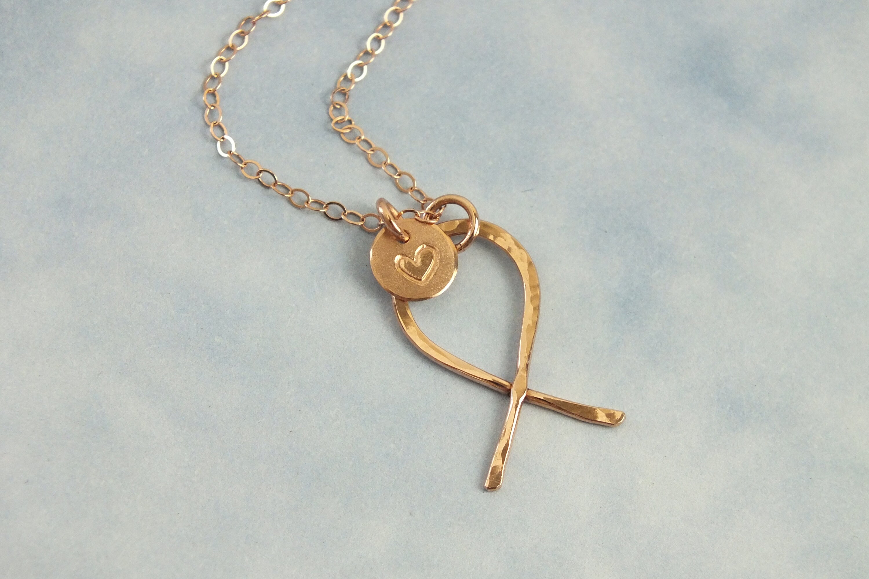 Rose Gold Breast Cancer Necklace, 14k Solid Rose Gold Cancer Ribbon ...
