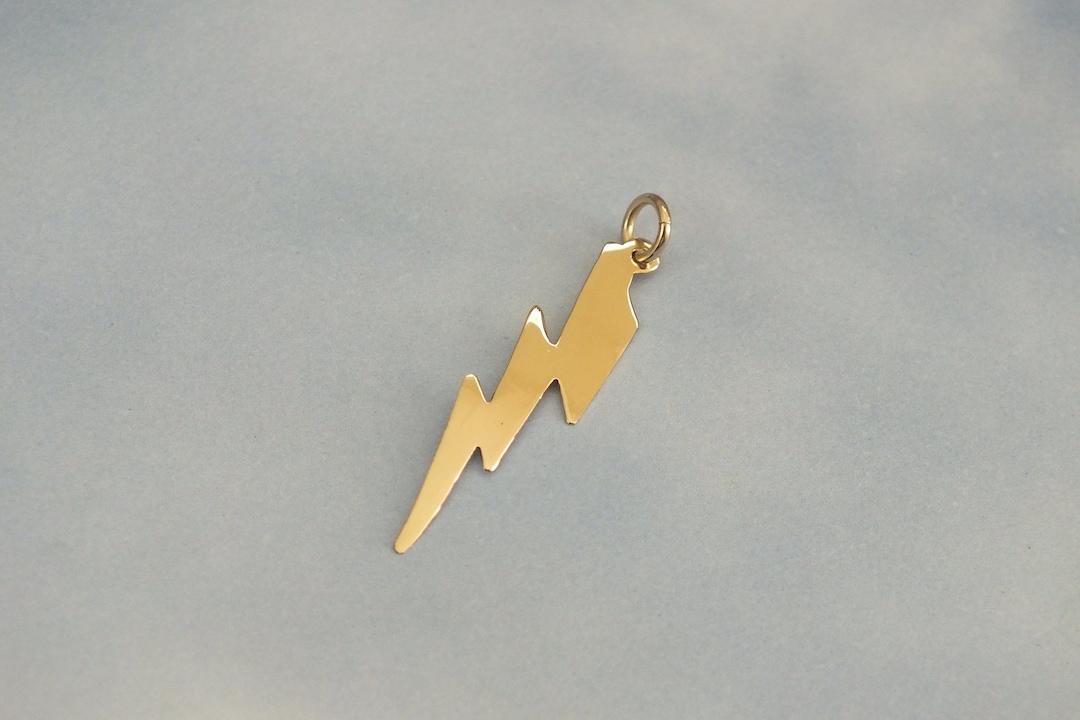 Lightning Bolt Charm, 14k Solid Gold Lightning Bolt Pendant, Gold ...