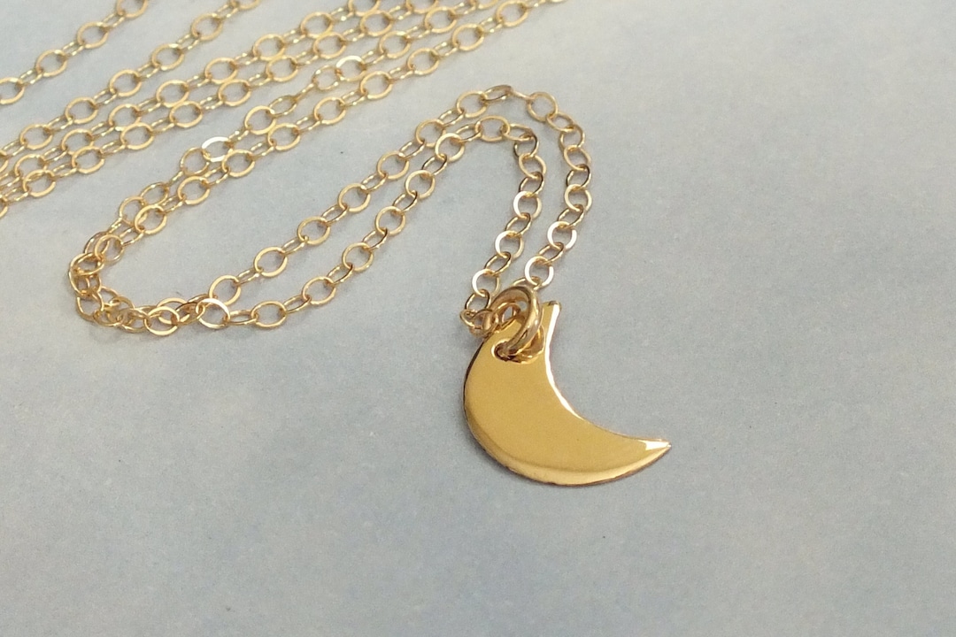 14k Solid Gold Moon, 1/2" Hand Forged Gold Moon Charm, Gold Moon Charm ...