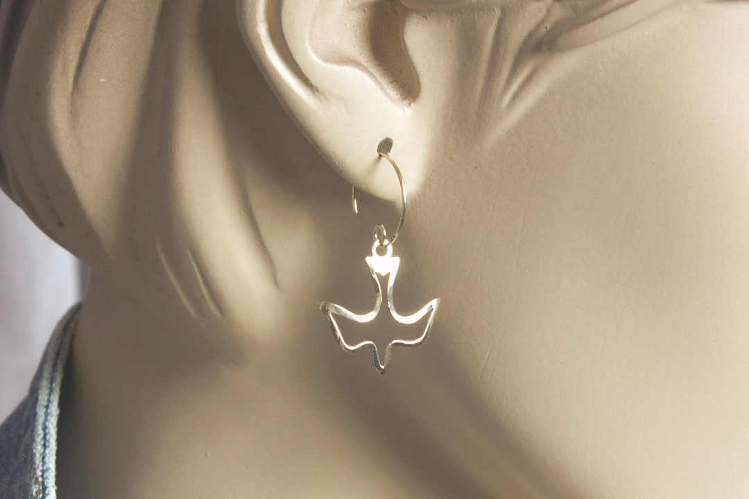 Dove Hoop Earrings, 14k Solid Gold Dove Hoop Earrings, Gold Hoops, 14k ...