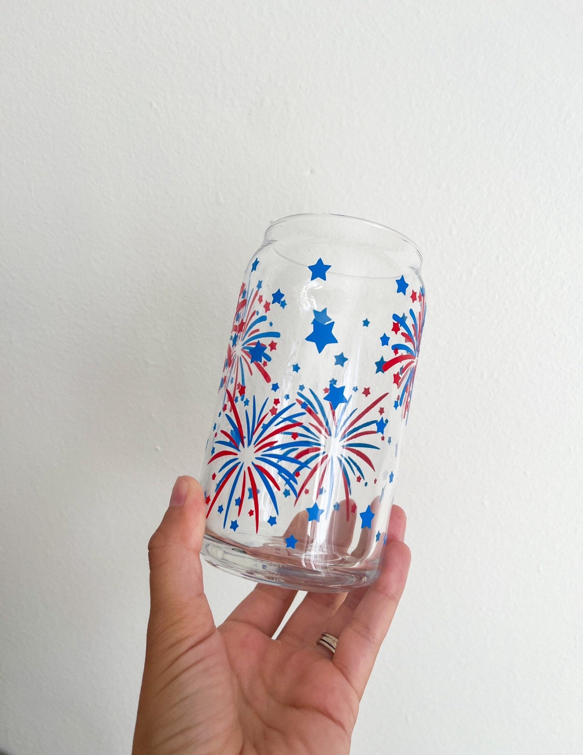 Firework Glass Cup, Glass Tumbler With Straw and Lid, 16oz Beer Glass ...