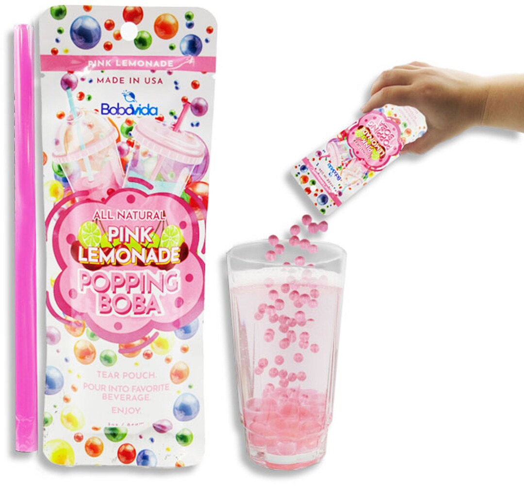 Boba Vida Pink Lemonade Popping Boba Pearls 3 Oz W/ Straw All - Etsy