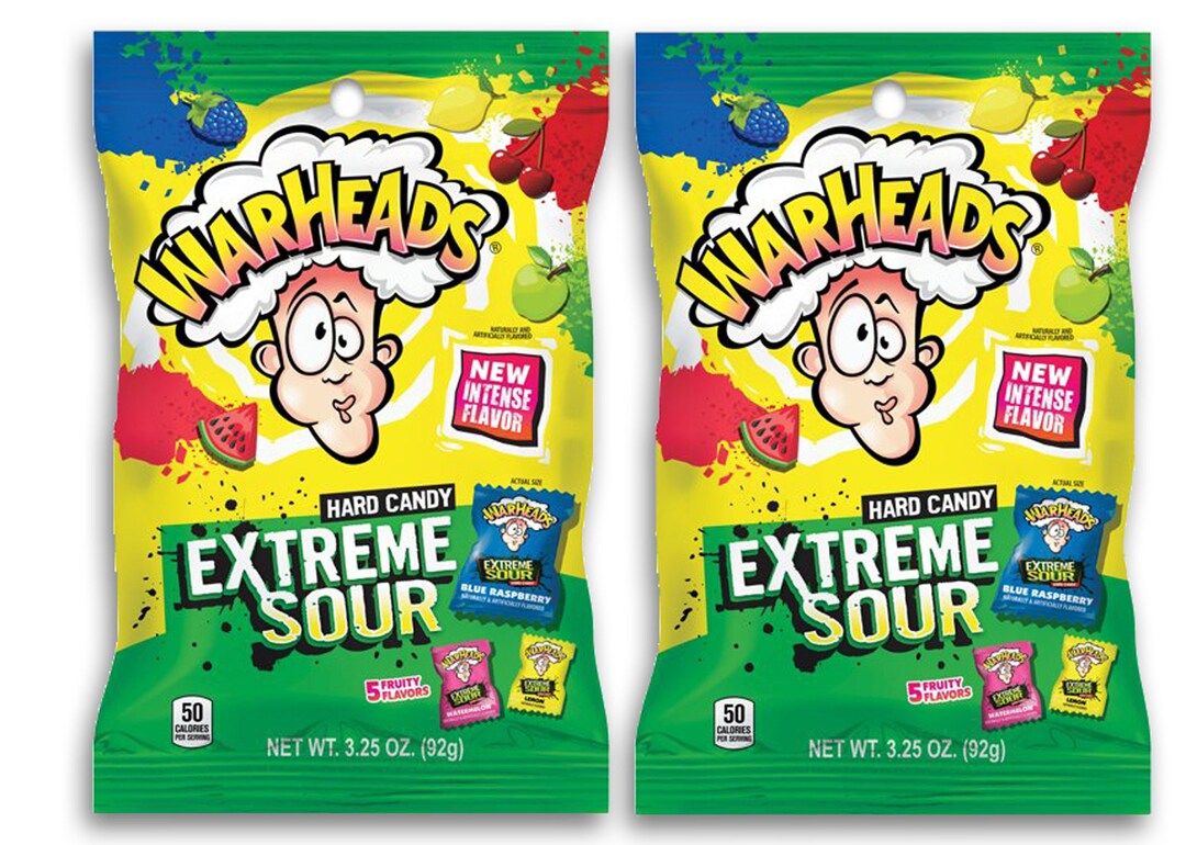 2 Pack Warheads Hard Candy Extreme Sour 3.25 Oz Bags Fruity Flavors ...