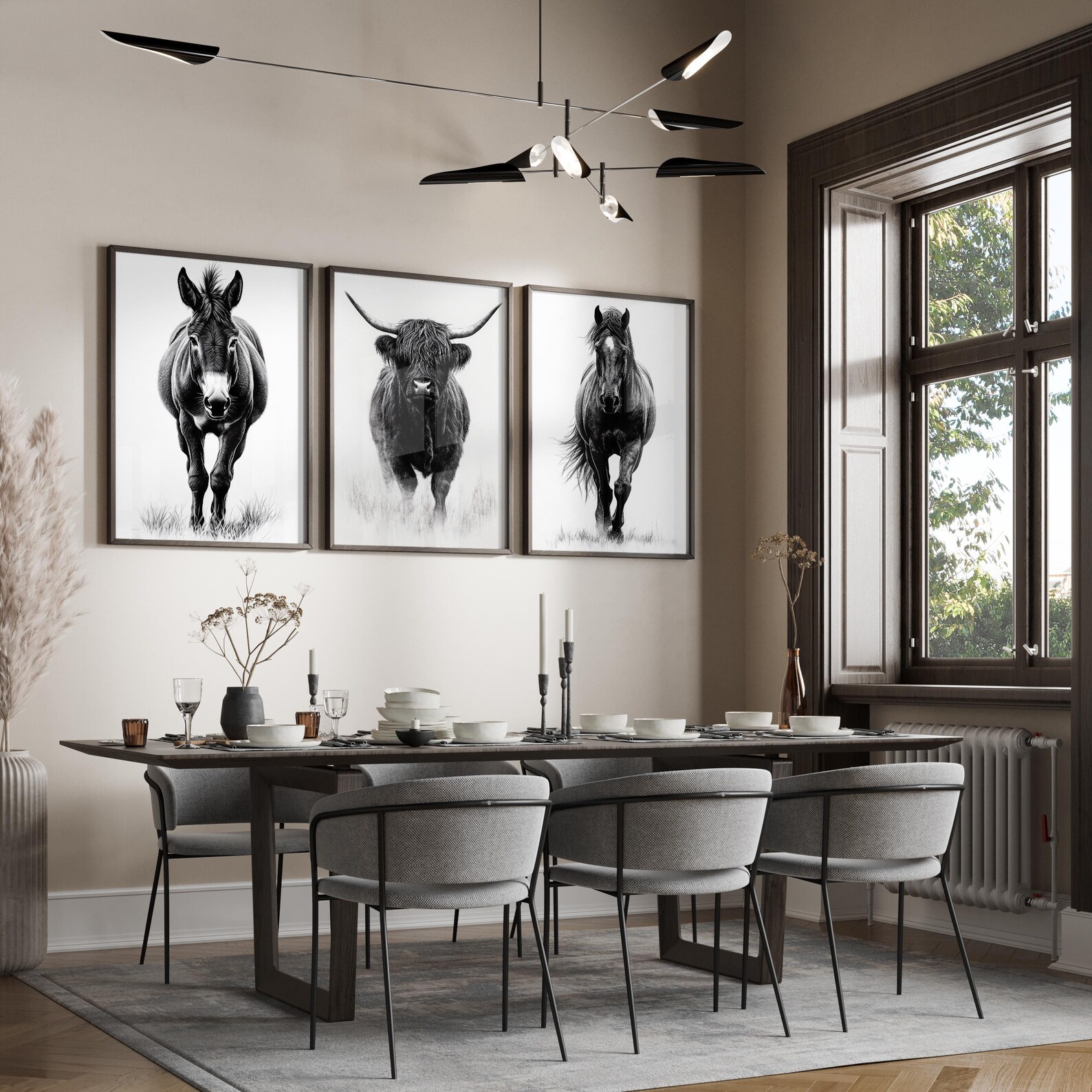 Farmhouse Animal Prints Set: Horse, Highland Cow, Donkey (digital ...
