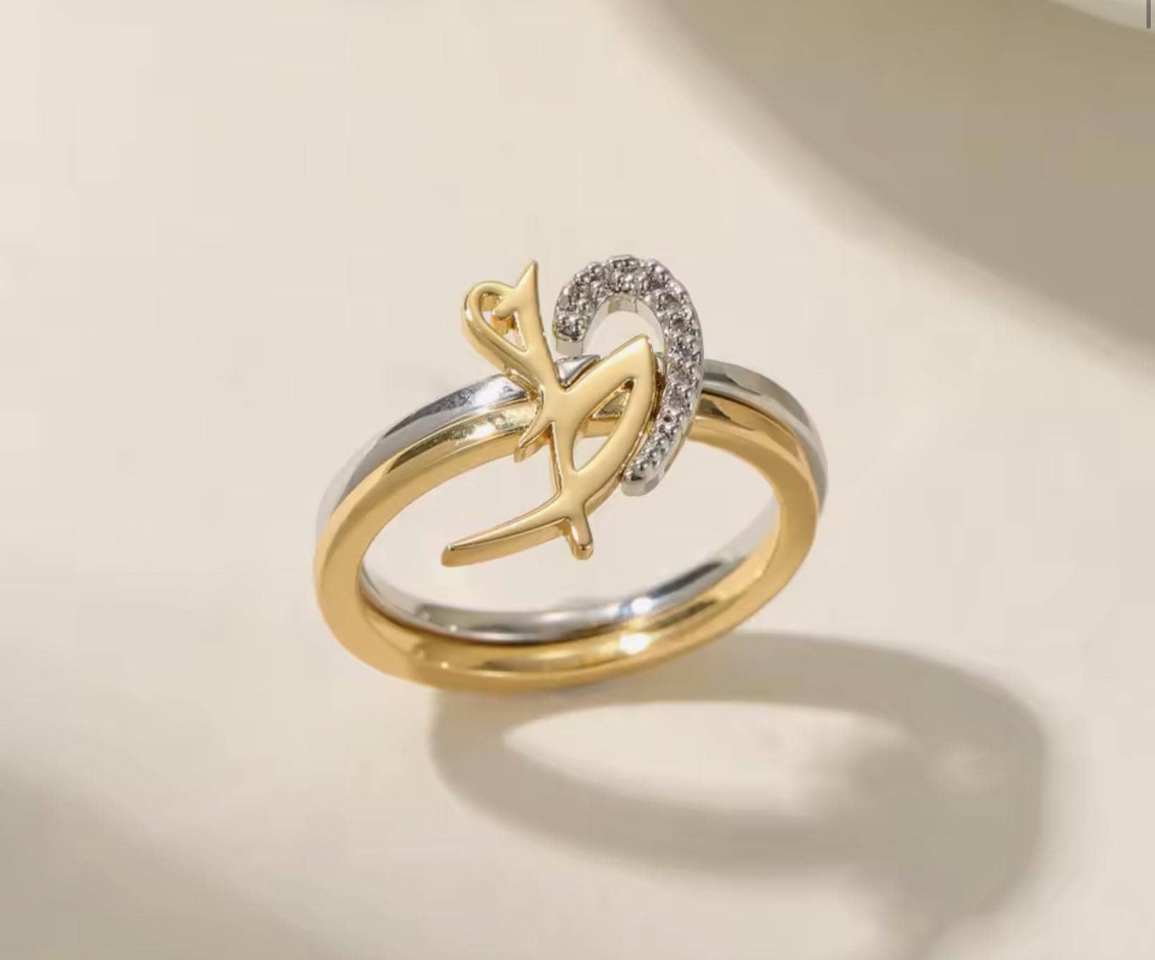 3D Customized NAME Double RING, Personalized Stainless Steel Gold ...