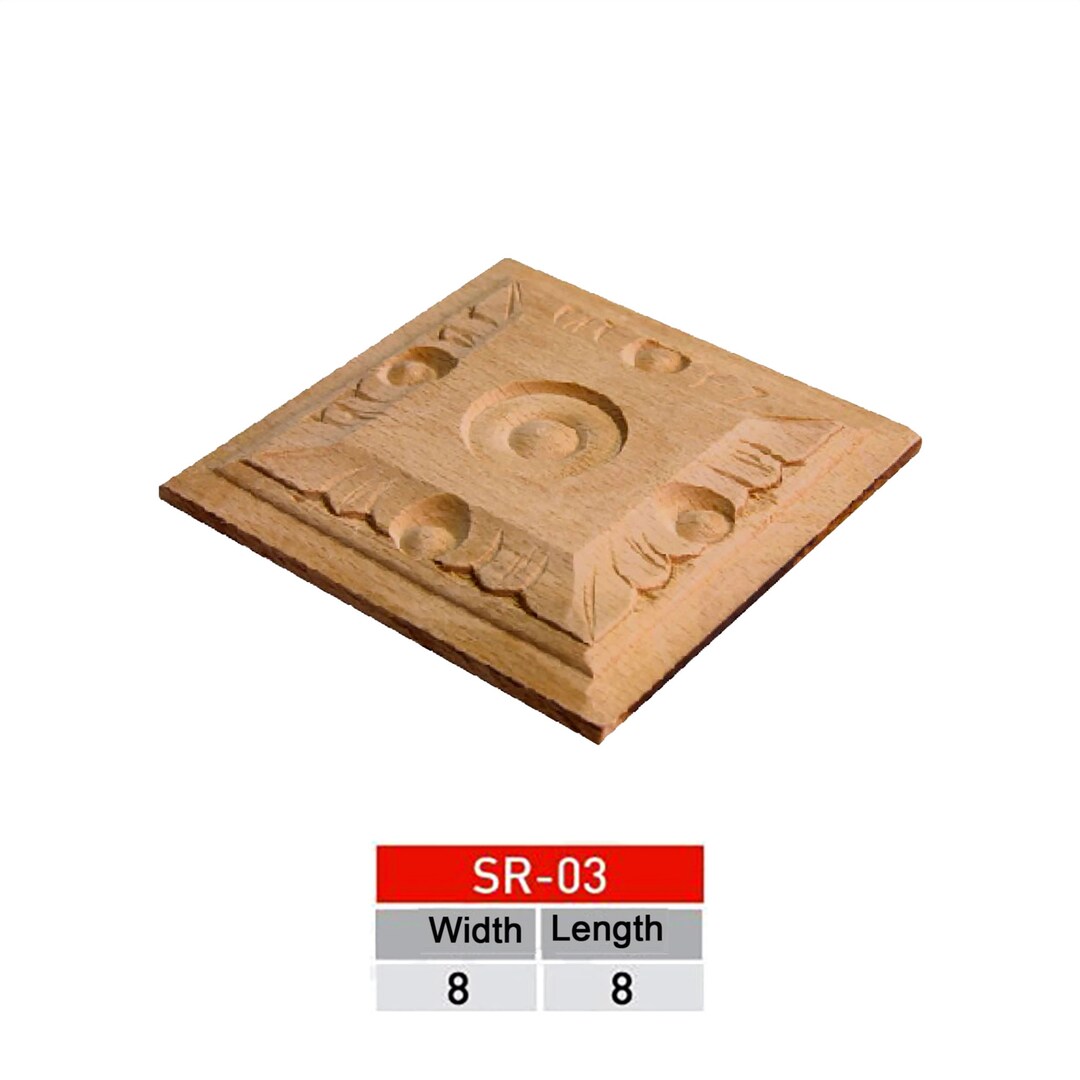 Rosette and Pyramid Decor, Unpainted Wood, Carved Corner, Applique ...