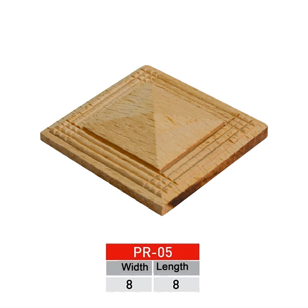 Rosette and Pyramid Decor, Unpainted Wood, Carved Corner, Applique ...