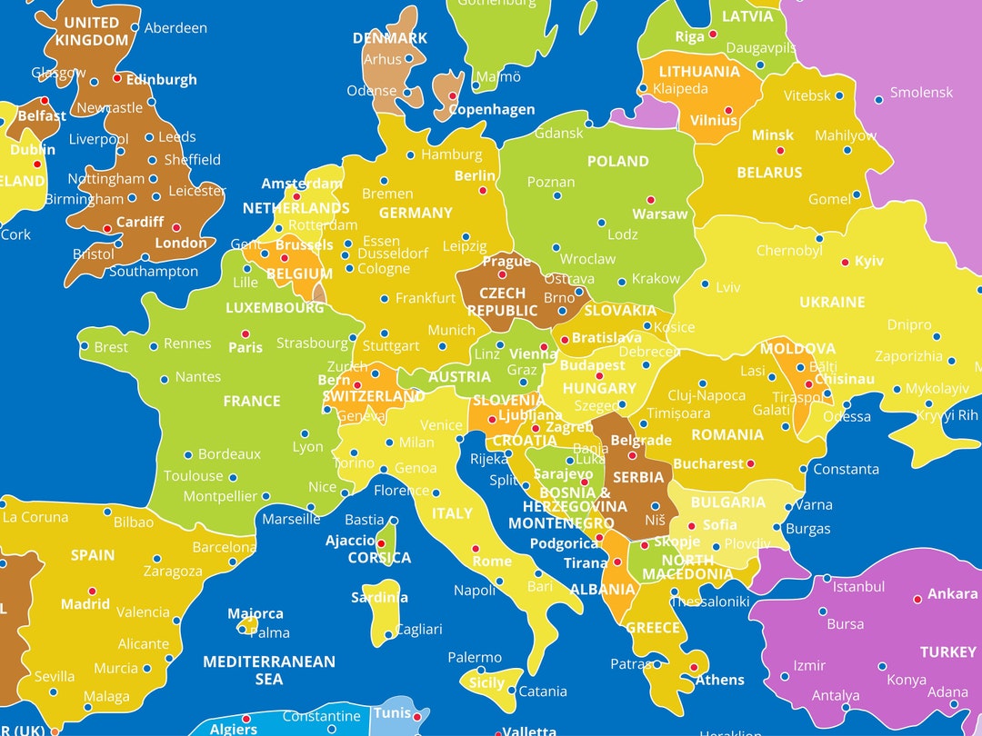 Large Detailed World Map, Map of Europe, Asia, Africa and Oceania ...