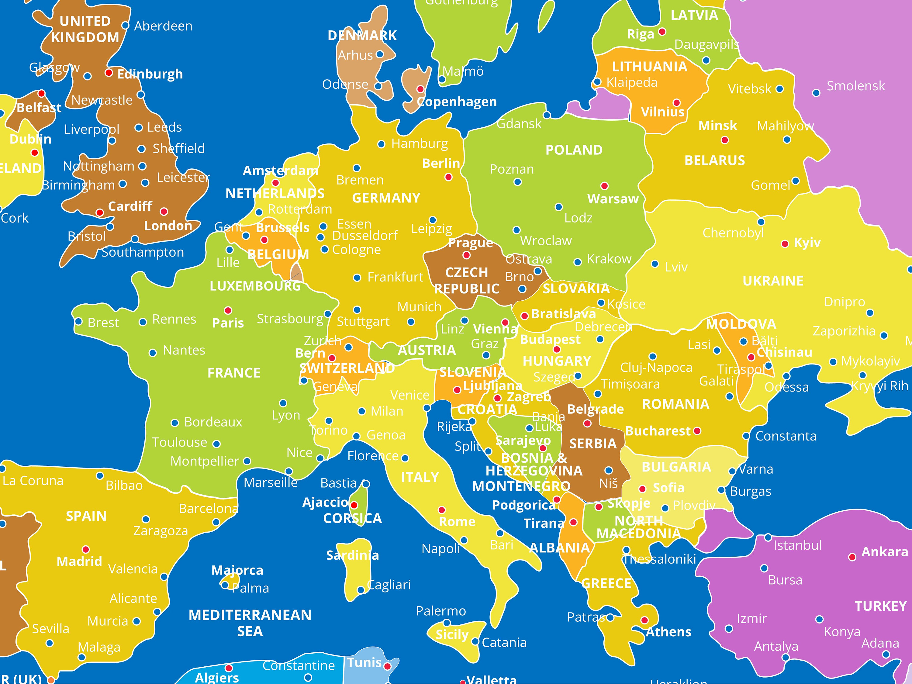 Large Detailed World Map, Map of Europe, Asia, Africa and Oceania ...