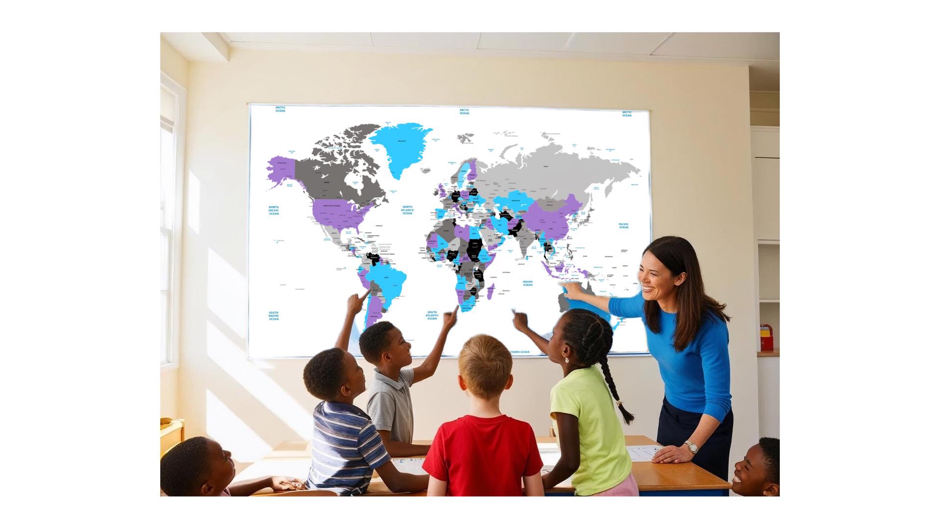 Detailed World Map With Countries and Capital Cities Poster, Classroom ...