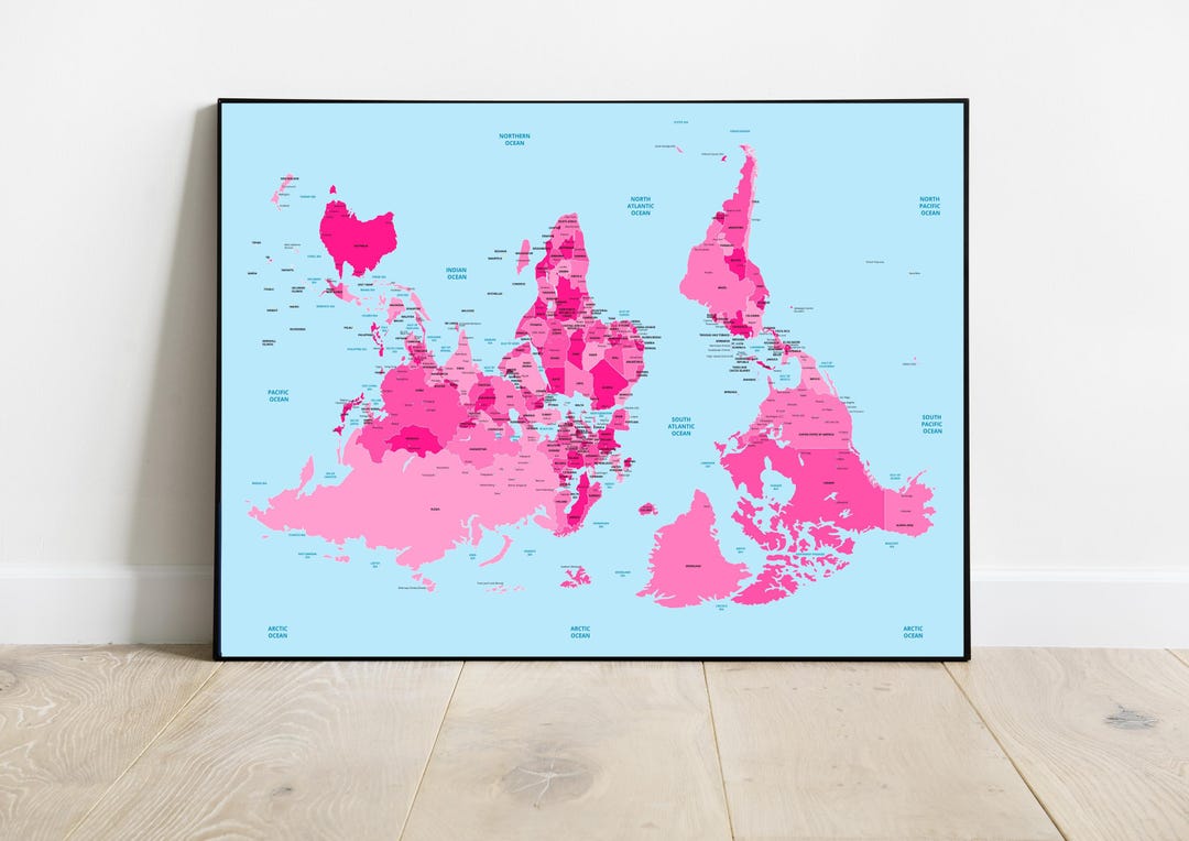 South up World Map Geography Wall Art Modern Office Decor Classroom Map ...