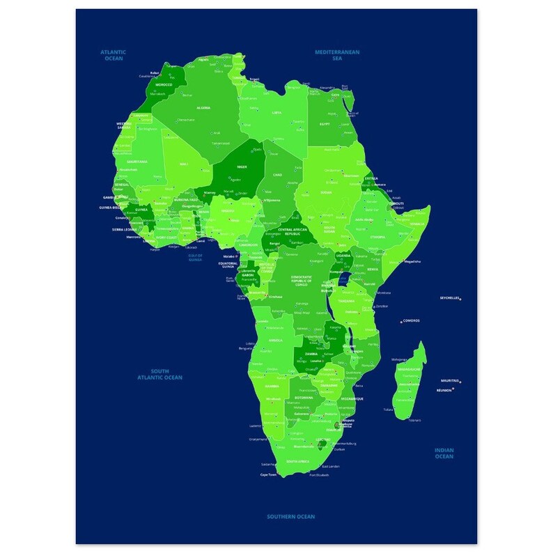 Large Detailed Map of Africa, Colourful Country Map Home Décor, Nursery ...