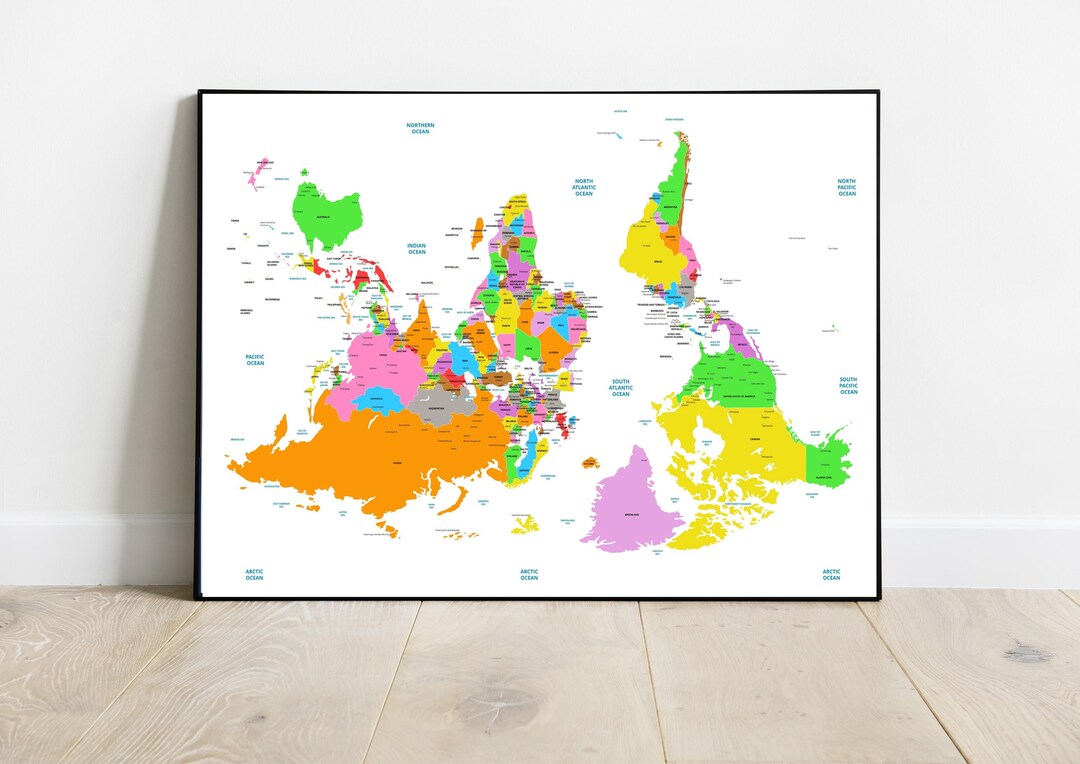 South up World Map Geography Wall Art Modern Office Decor Classroom Map ...