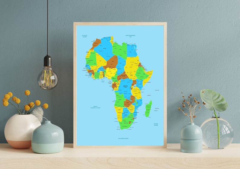 Large Detailed Map of Africa, Colourful Country Map Home Décor, Nursery ...