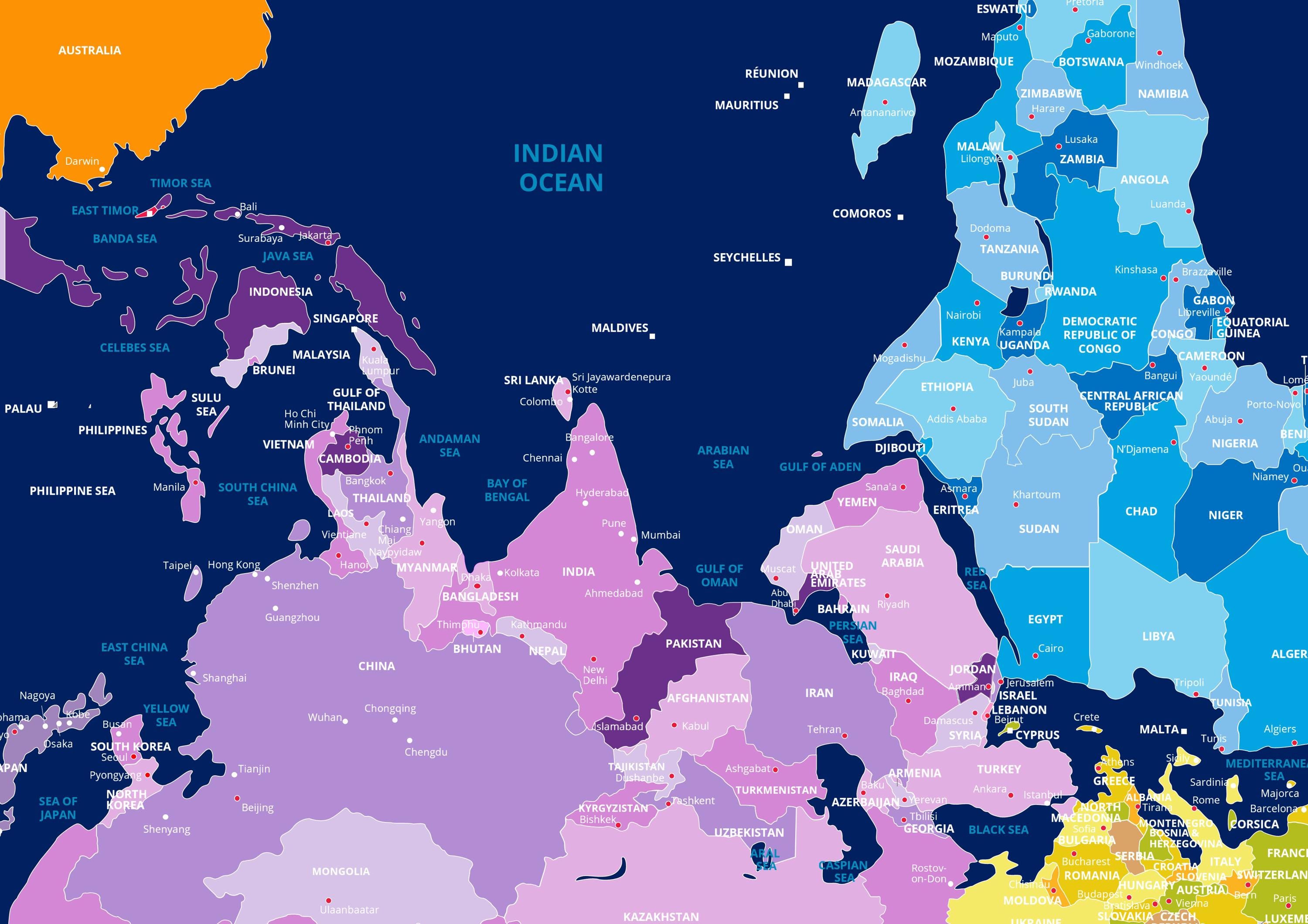 South up World Map Geography Wall Art Modern Office Decor Classroom Map ...