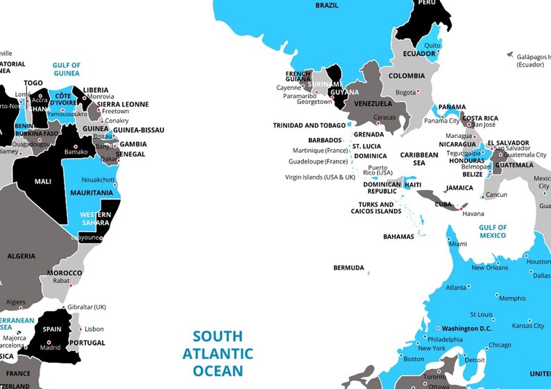 Upside Down World Map With Countries, Kids Bright Educational Poster ...