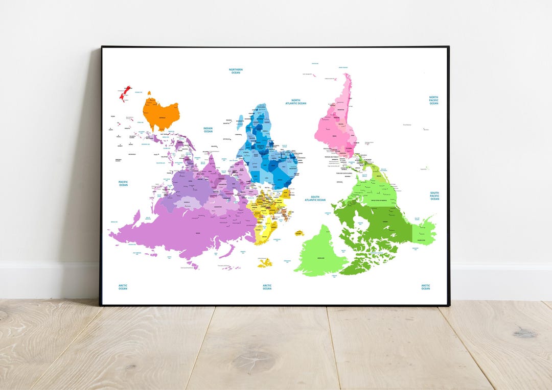 Upside Down World Map Wall Art Educational Decor Teacher Gift Unique ...