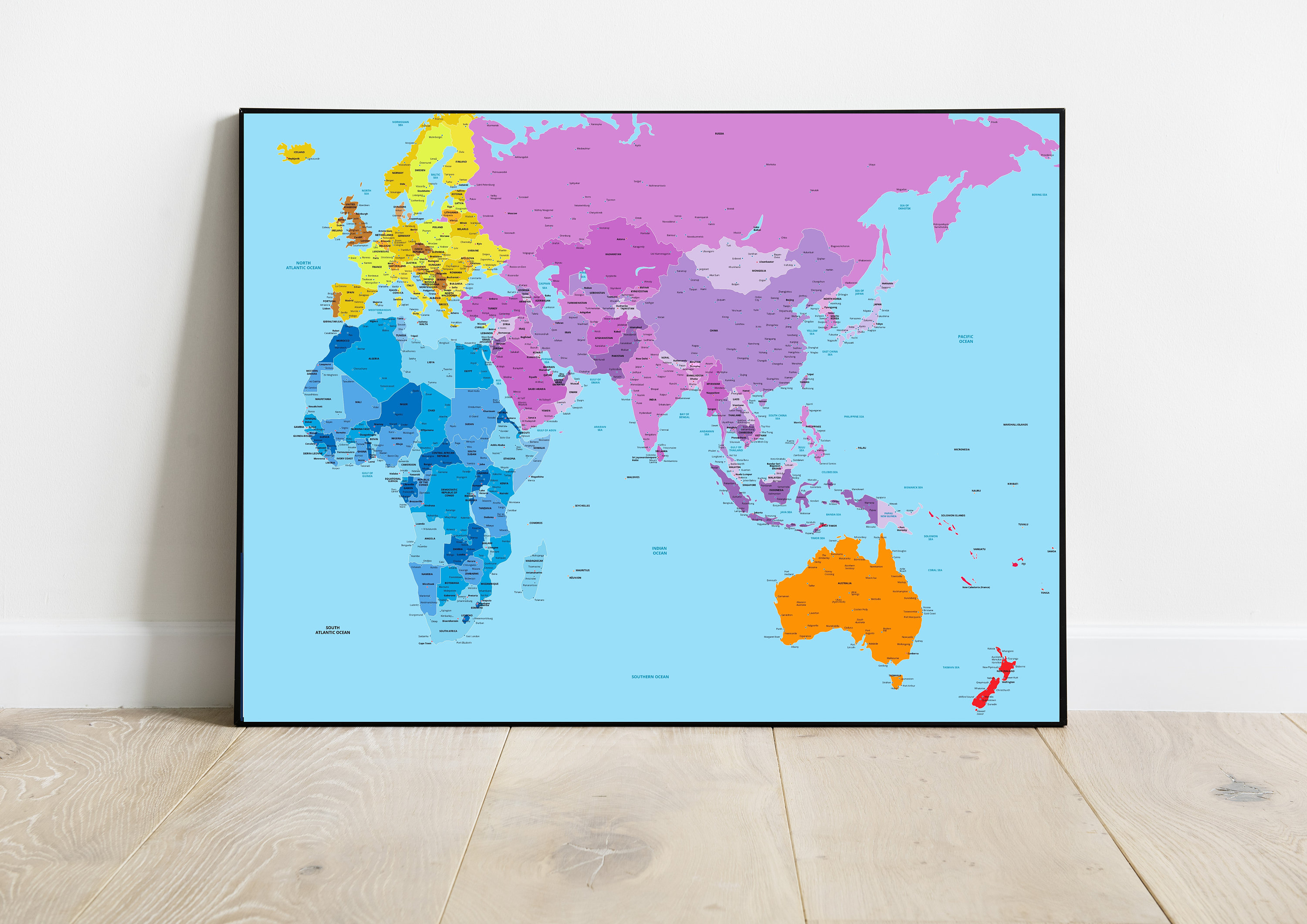 Large Detailed World Map, Map of Europe, Asia, Africa and Oceania ...