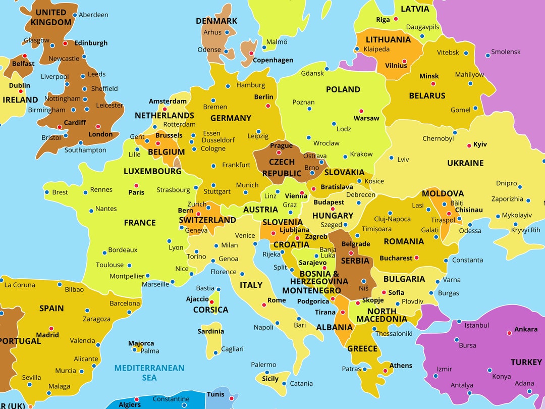 Large Detailed World Map Map of Europe Asia Africa and - Etsy