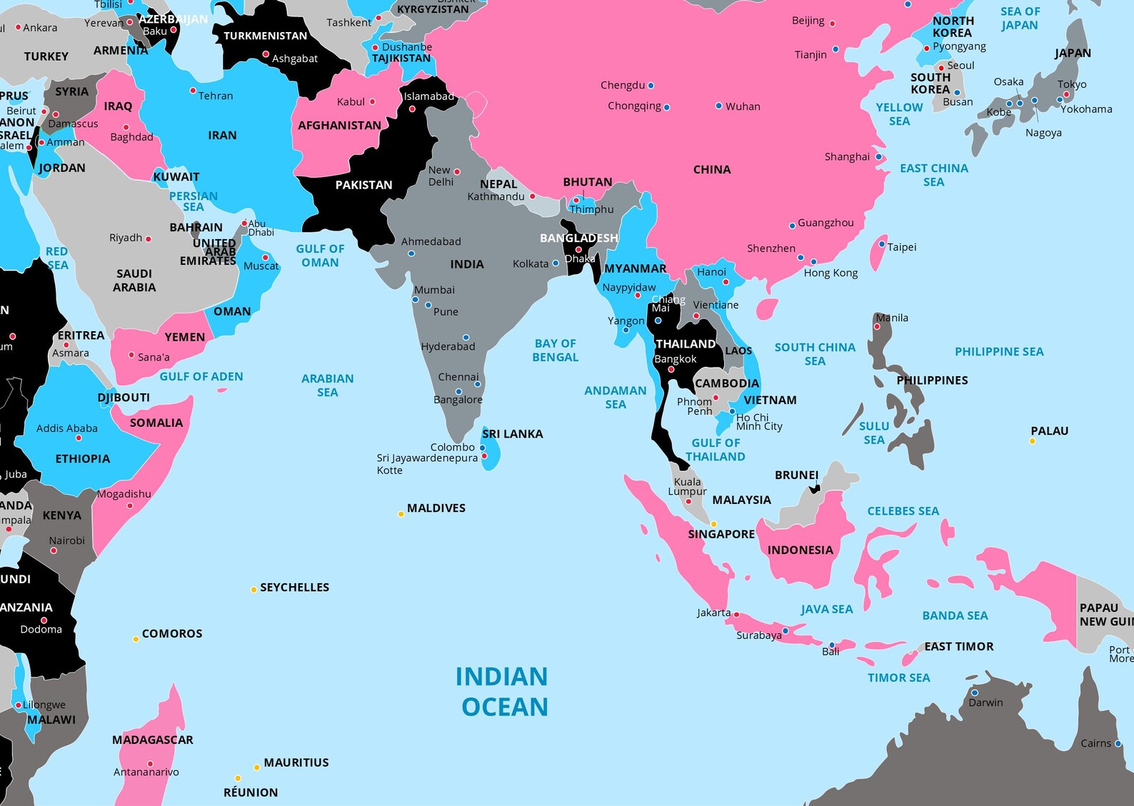Detailed World Map With Countries and Capital Cities Poster, Classroom ...