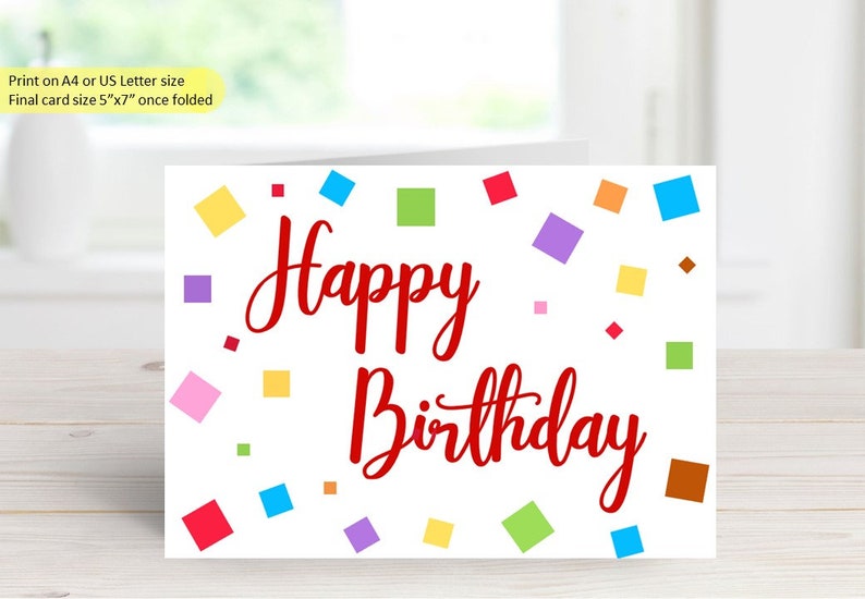 Printable Bright Birthday Card, Colourful Birthday Greeting, Digital ...