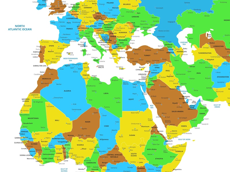 Large Detailed Map of Europe and Africa, African Continent - Etsy