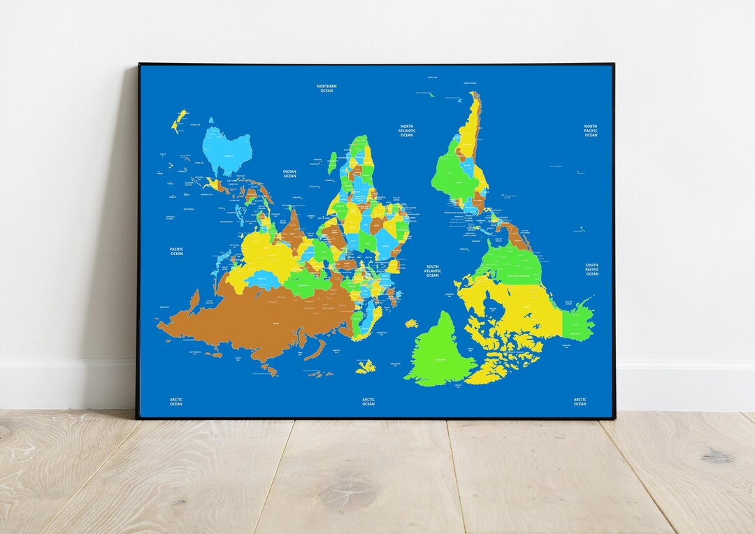South up World Map Geography Wall Art Modern Office Decor Classroom Map ...
