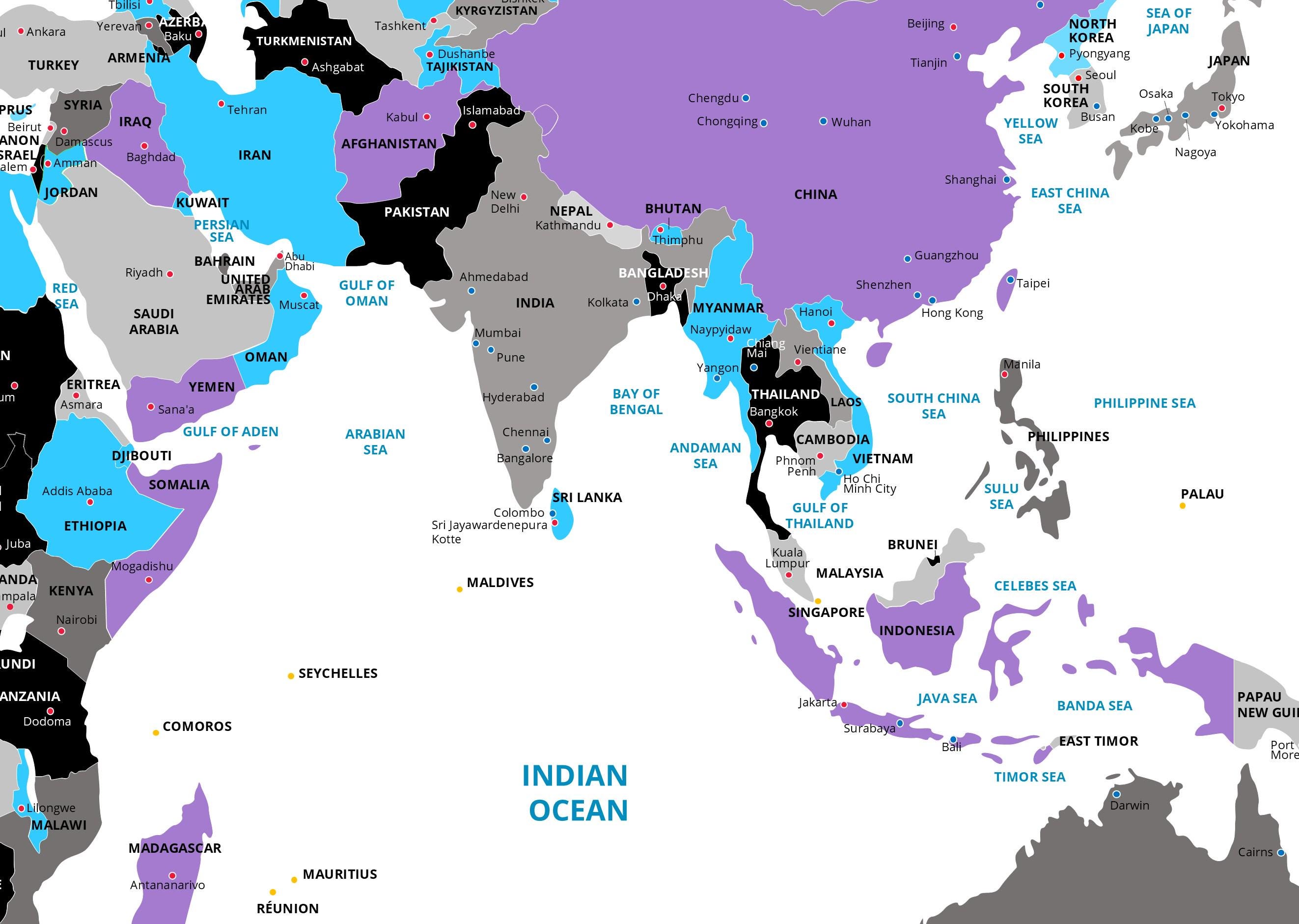 Detailed World Map With Countries and Capital Cities Poster, Classroom ...