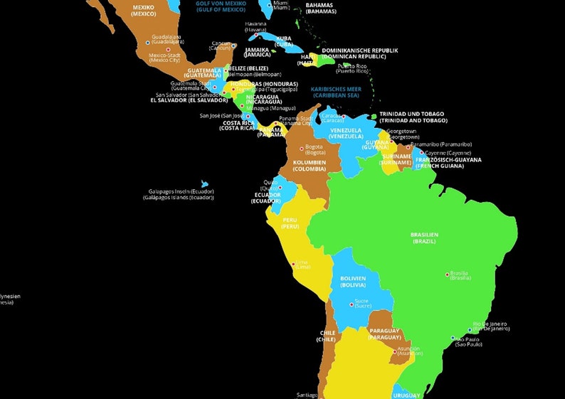 German English World Map, World Wall Map, German Translation, Deutsch ...