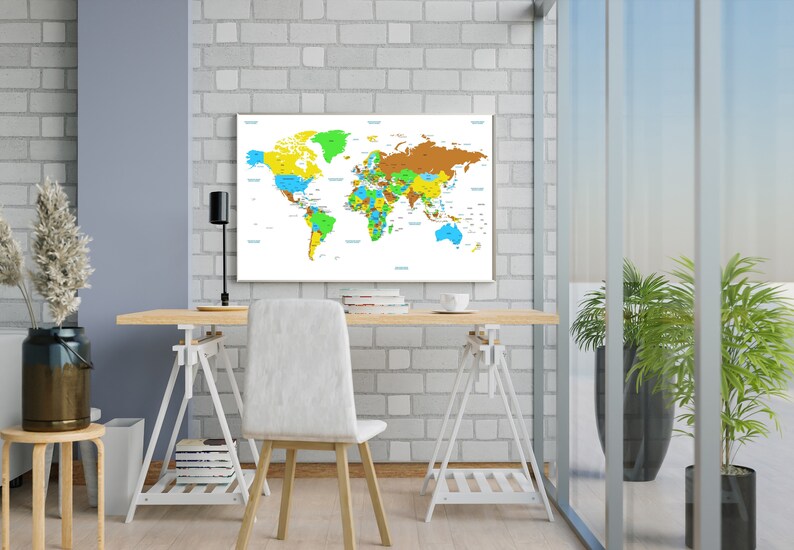 German English World Map, World Wall Map, German Translation, Deutsch ...