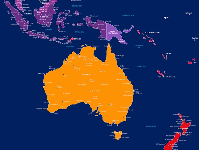 Bright Large Detailed World Map, Map of Europe, Asia, Africa and ...